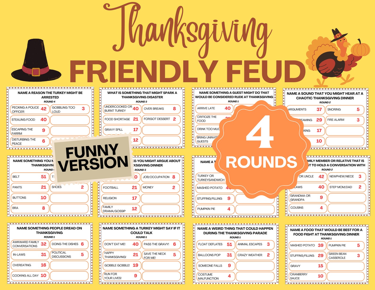 Thanksgiving Friendly Feud Game Bundle | Thanksgiving Party Games ...