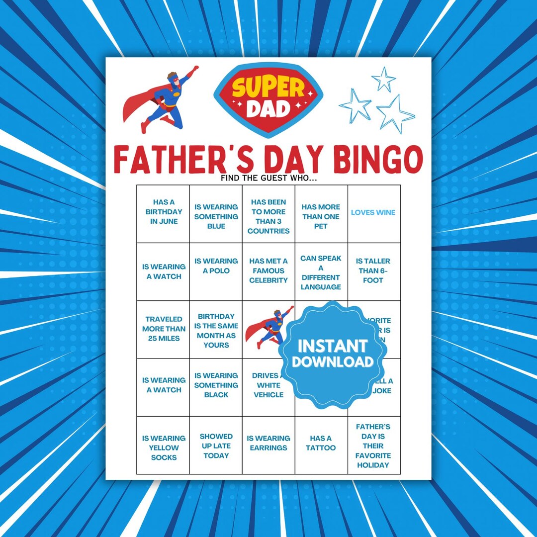 Super Dad Father's Day Bingo | Fun Father's Day Games | Find the Guest ...