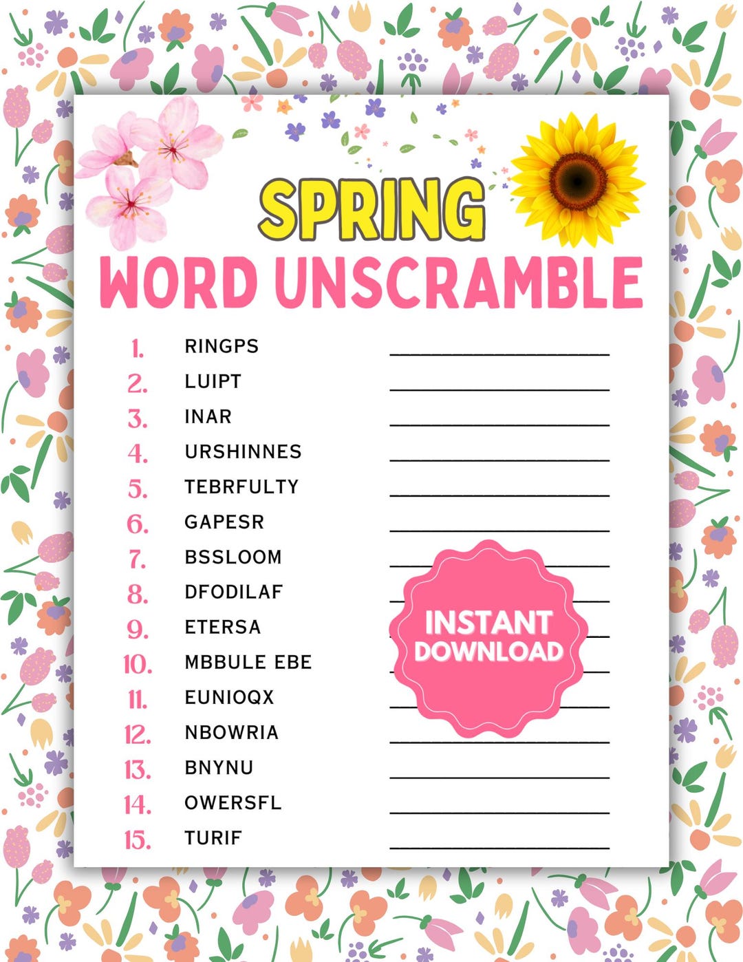 Spring Word Unscramble | Spring Word Games | Spring Party Games | Fun ...
