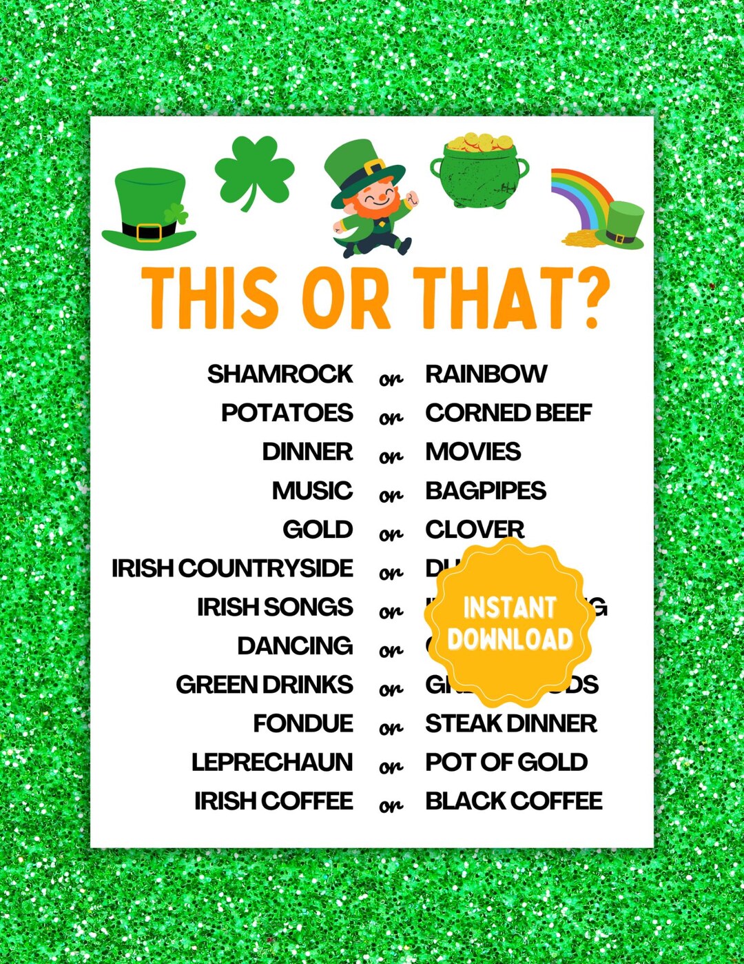 St. Patrick's This or That? | St. Patrick's Printable Game | St. Paddy ...