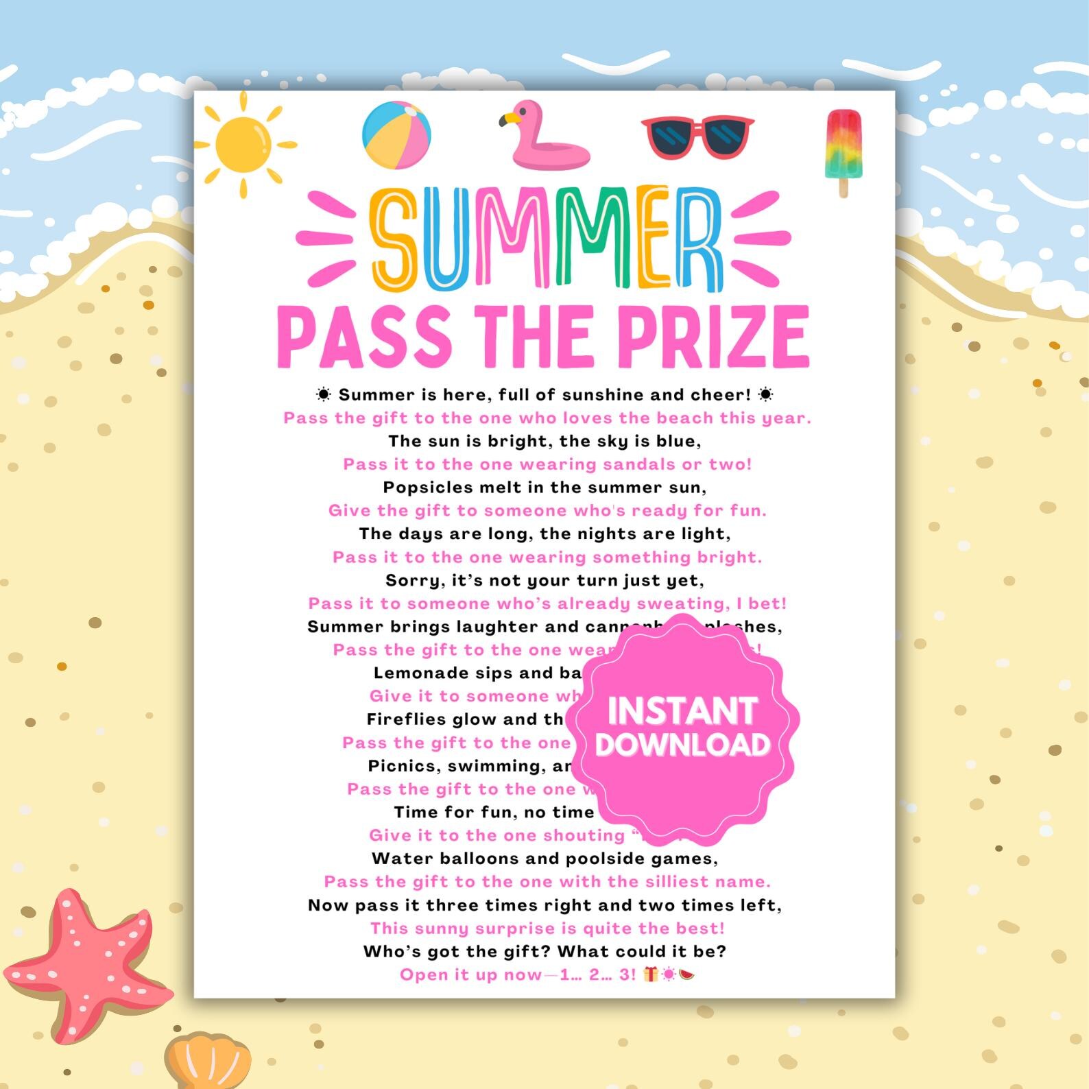 Summer Pass the Prize | Left Right Summer Game | Summer Left-right ...