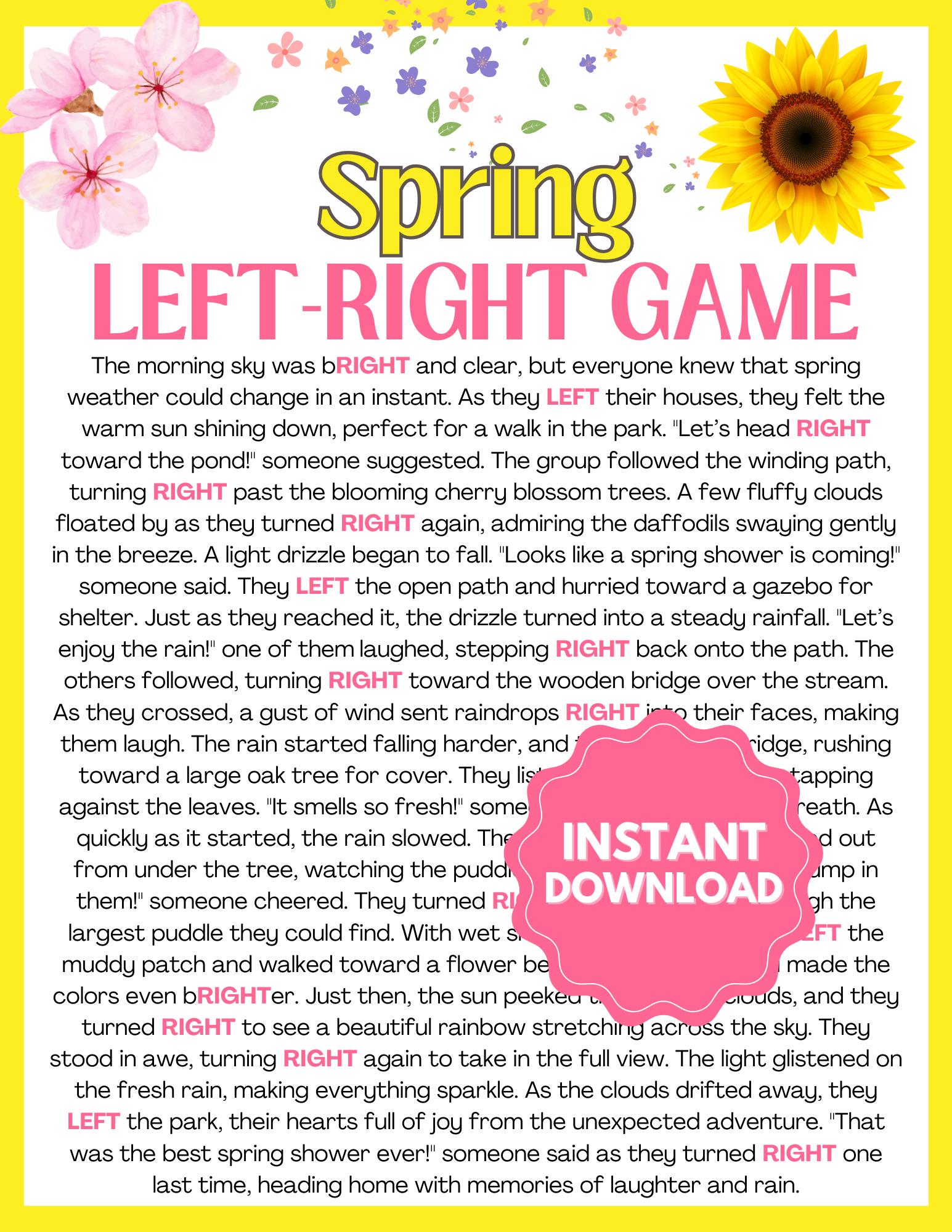 Spring Left-right Game | Left-right Game | Left Right Spring Printable ...