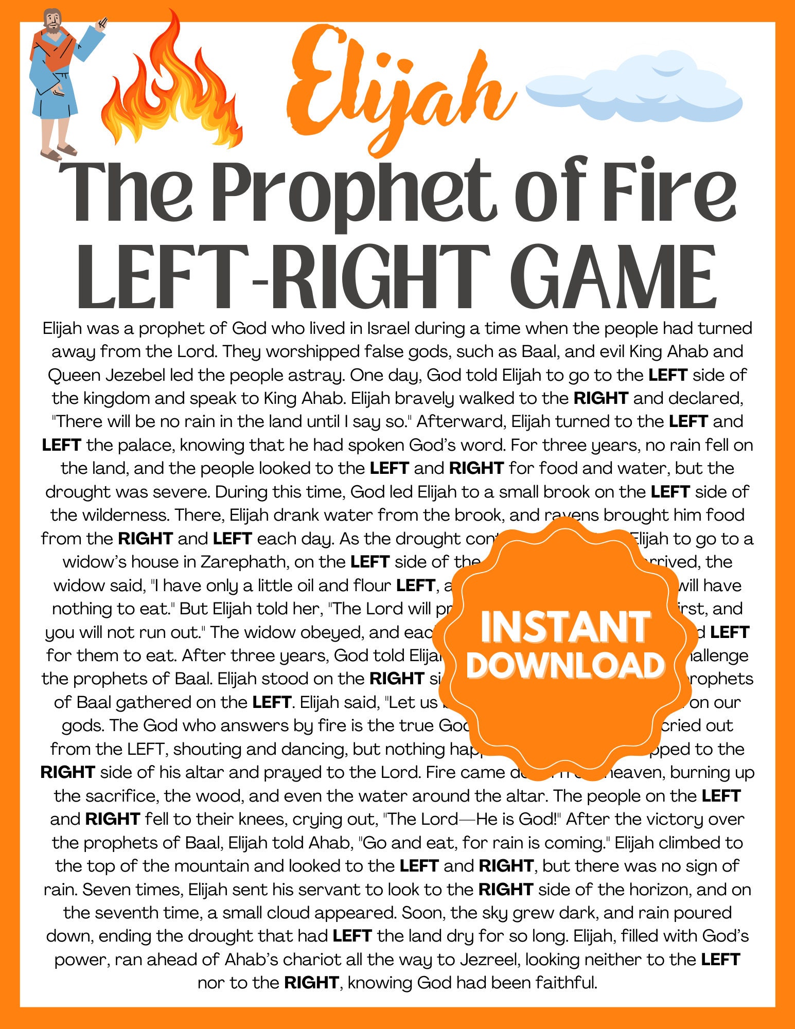 Elijah Bible Game L Bible Left-right Game L Elijah Bible Story L Sunday ...