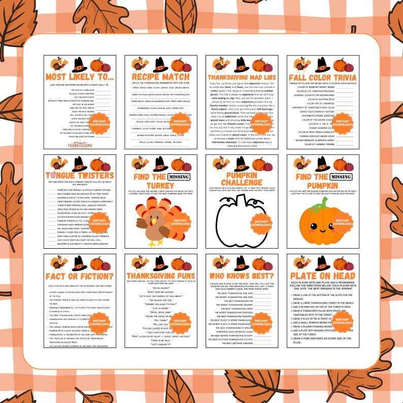 Thanksgiving Party Game Bundle | Thanksgiving Party Games ...