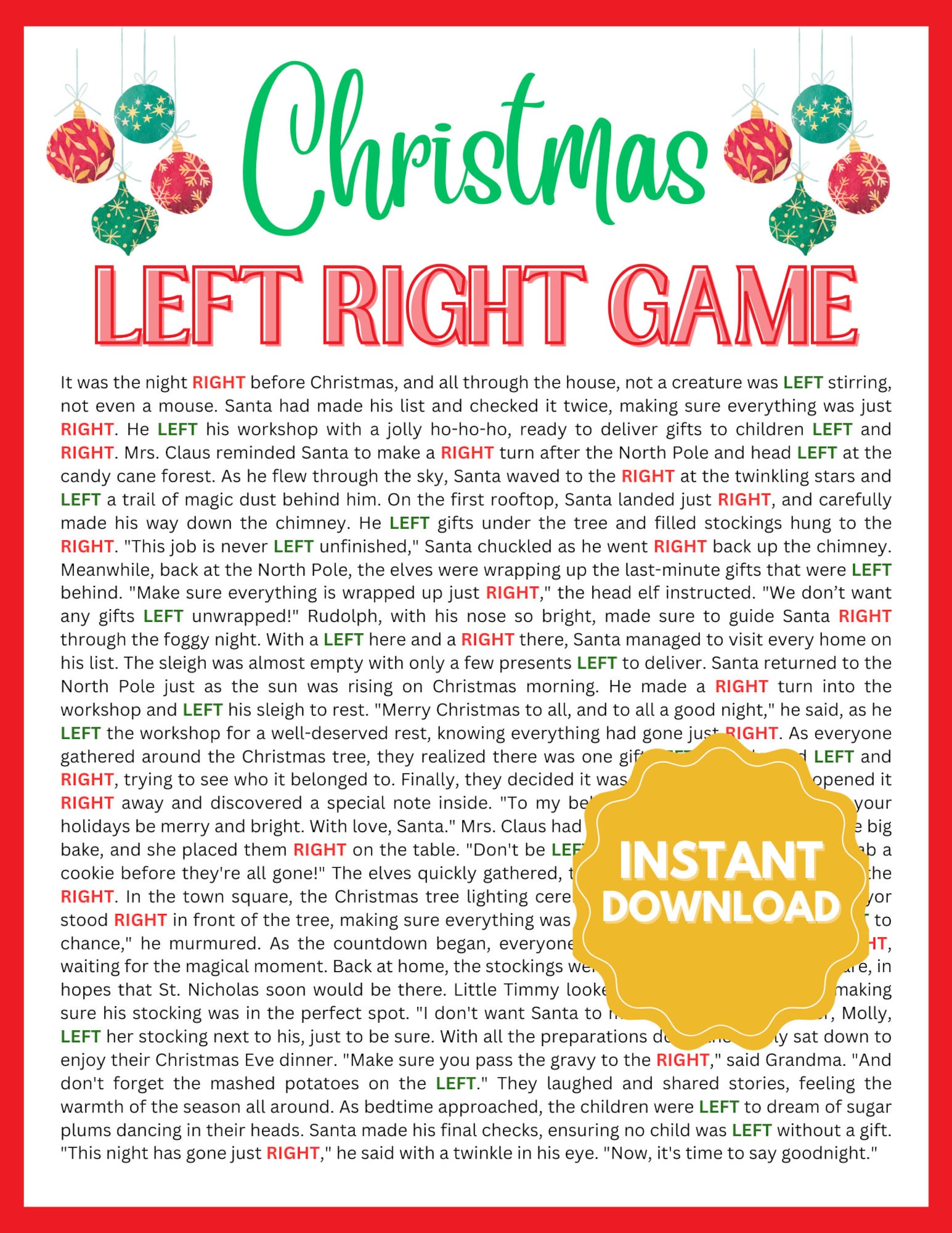 Left Right Christmas Story | Left Right Christmas Game | Left Right ...