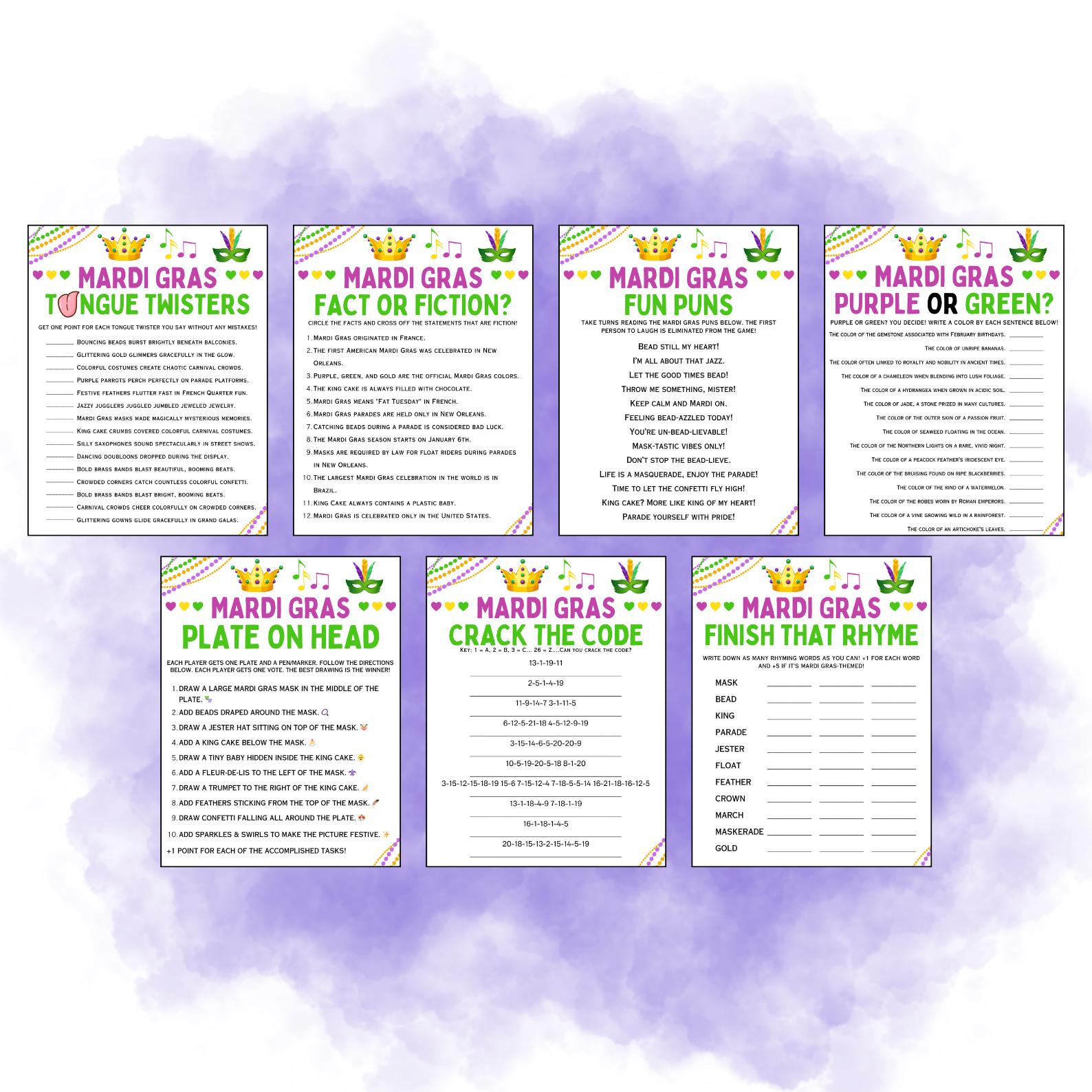 Mardi Gras Game Bundle | 30 Mardi Gras Party Games | Printable Mardi ...