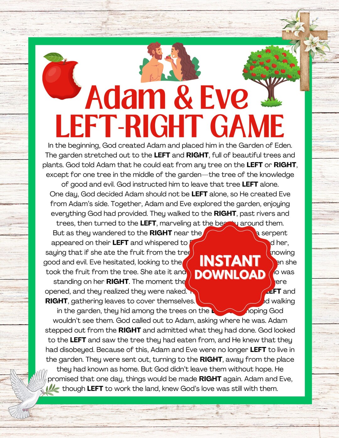 Bible Left-right Game L Adam and Eve Story Game L Sunday School Church ...