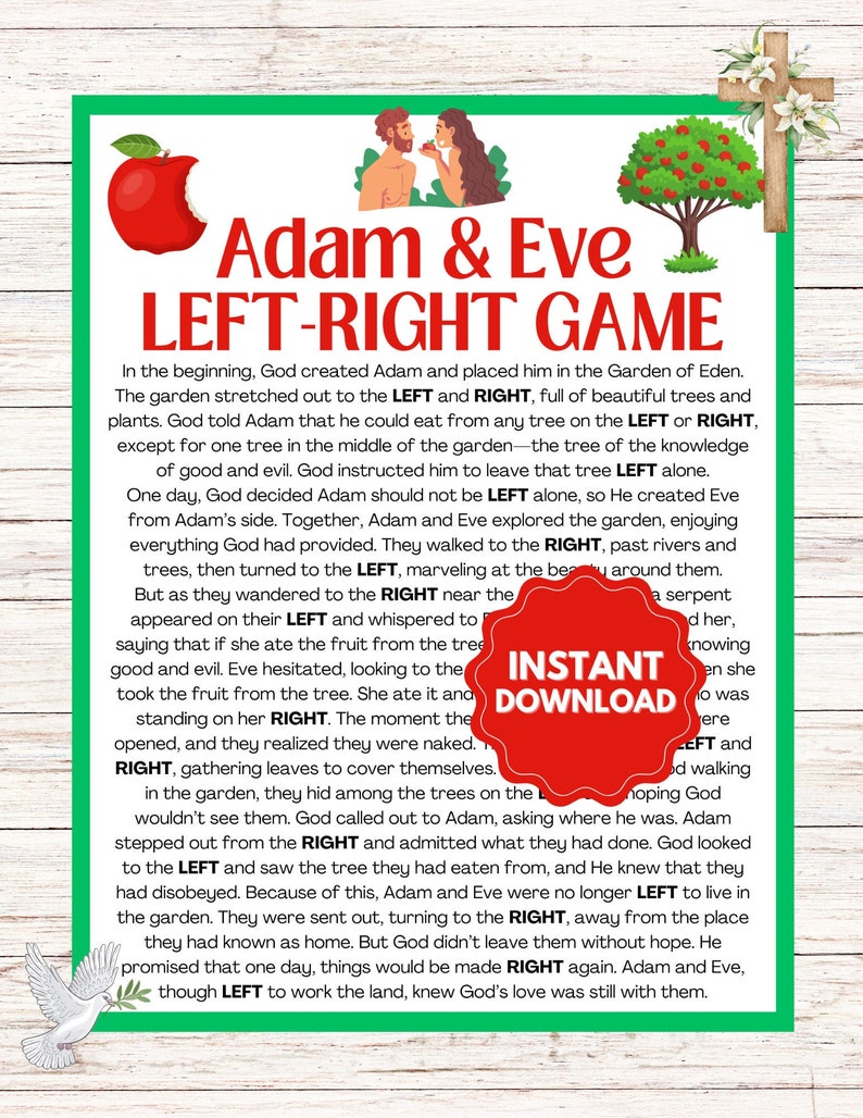 Bible Left-right Game L Adam and Eve Story Game L Sunday School Church ...