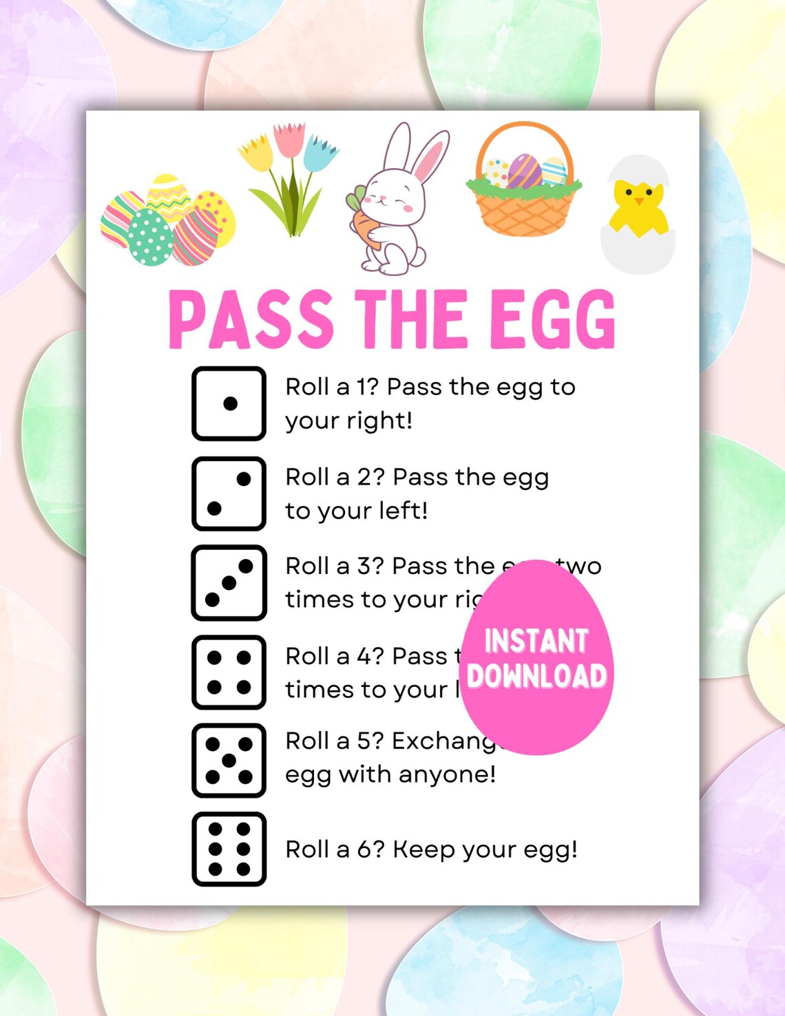 Pass the Egg | Easter Dice Game | Left-right Easter Game | Easter Pass ...