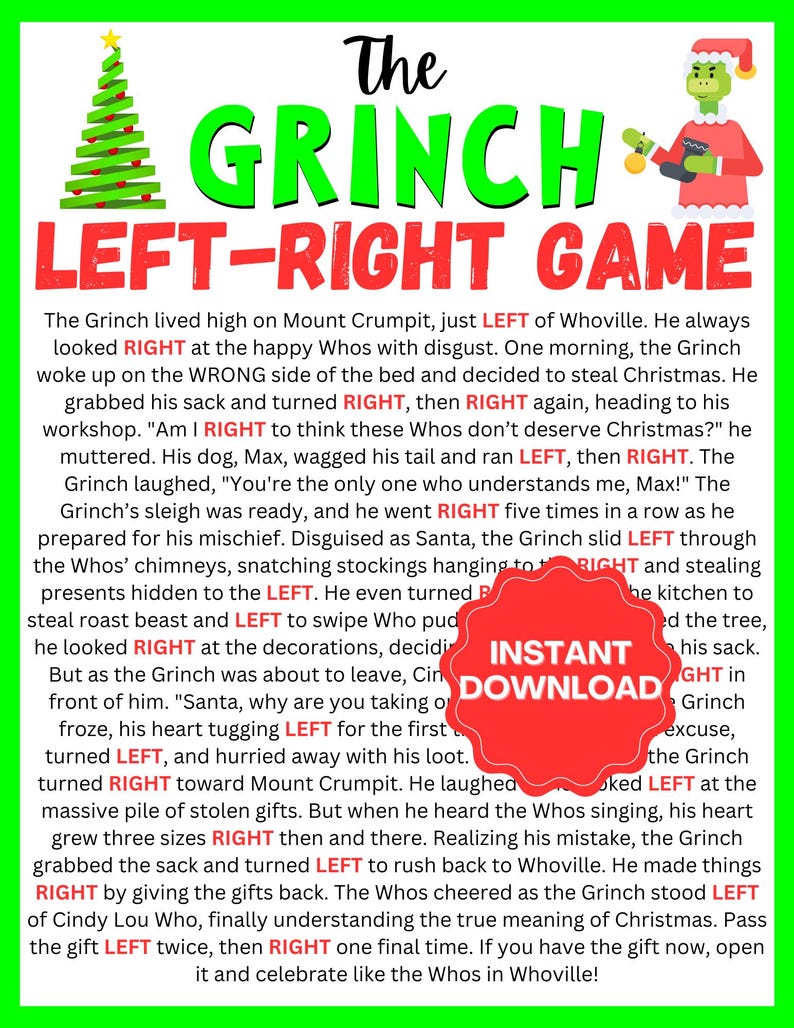 The Grinch Christmas Bundle | Christmas Party Games | Left Right ...
