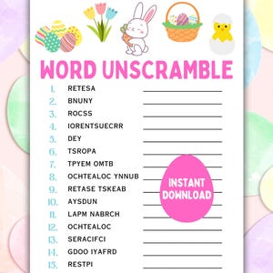 Easter Word Unscramble | Fun Easter Games | Easter Word Scramble Game ...
