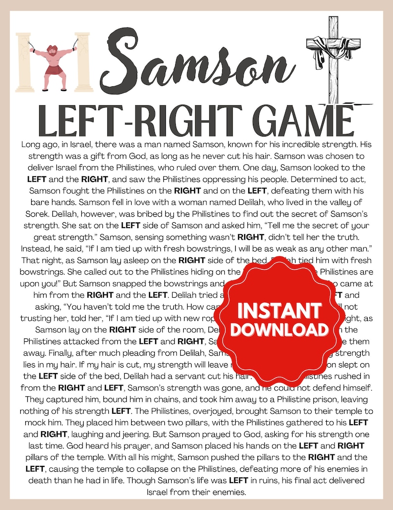 Samson Bible Game L Left Right Game L Sunday School Church Game L Bible ...