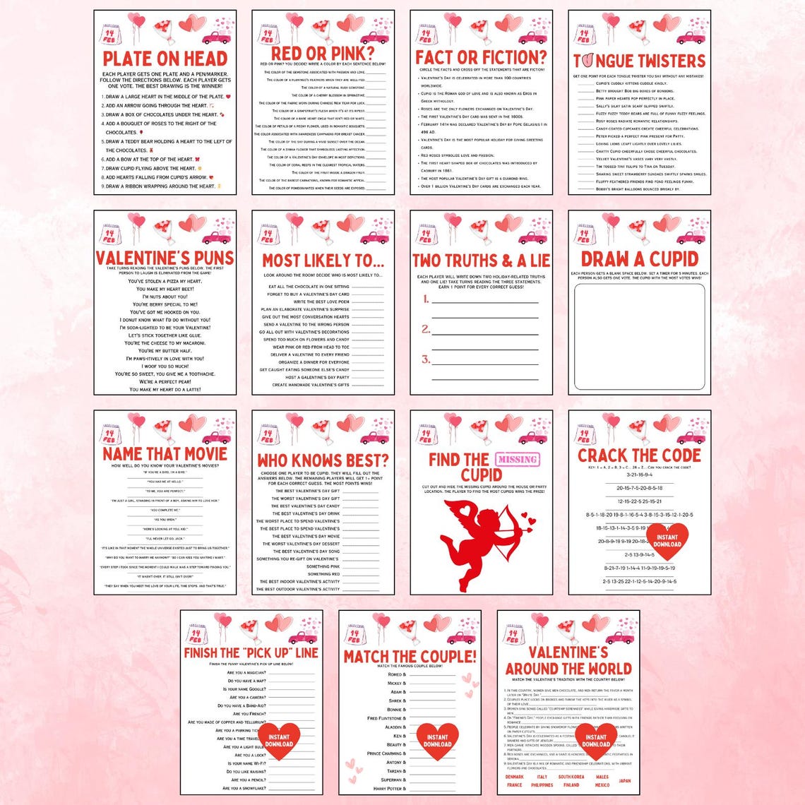 Valentine's Game Bundle | 40 Valentine's Party Games | Printable ...