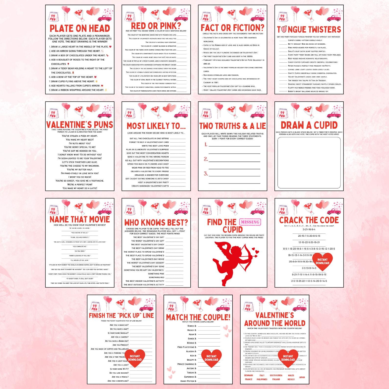 Valentine's Game Bundle | 40 Valentine's Party Games | Printable ...