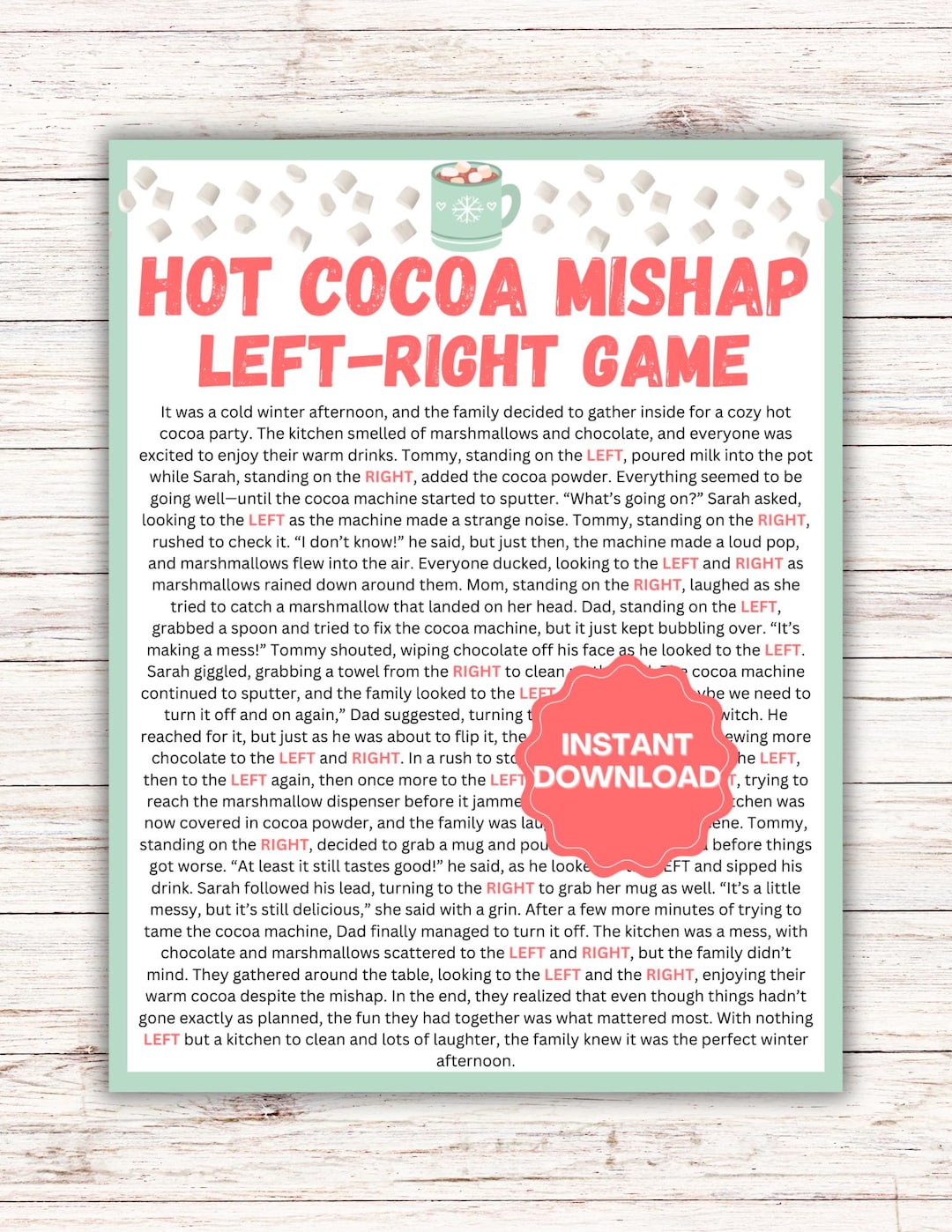 Christmas Left-right Game | Hot Cocoa Games | Printable Left Right Game ...