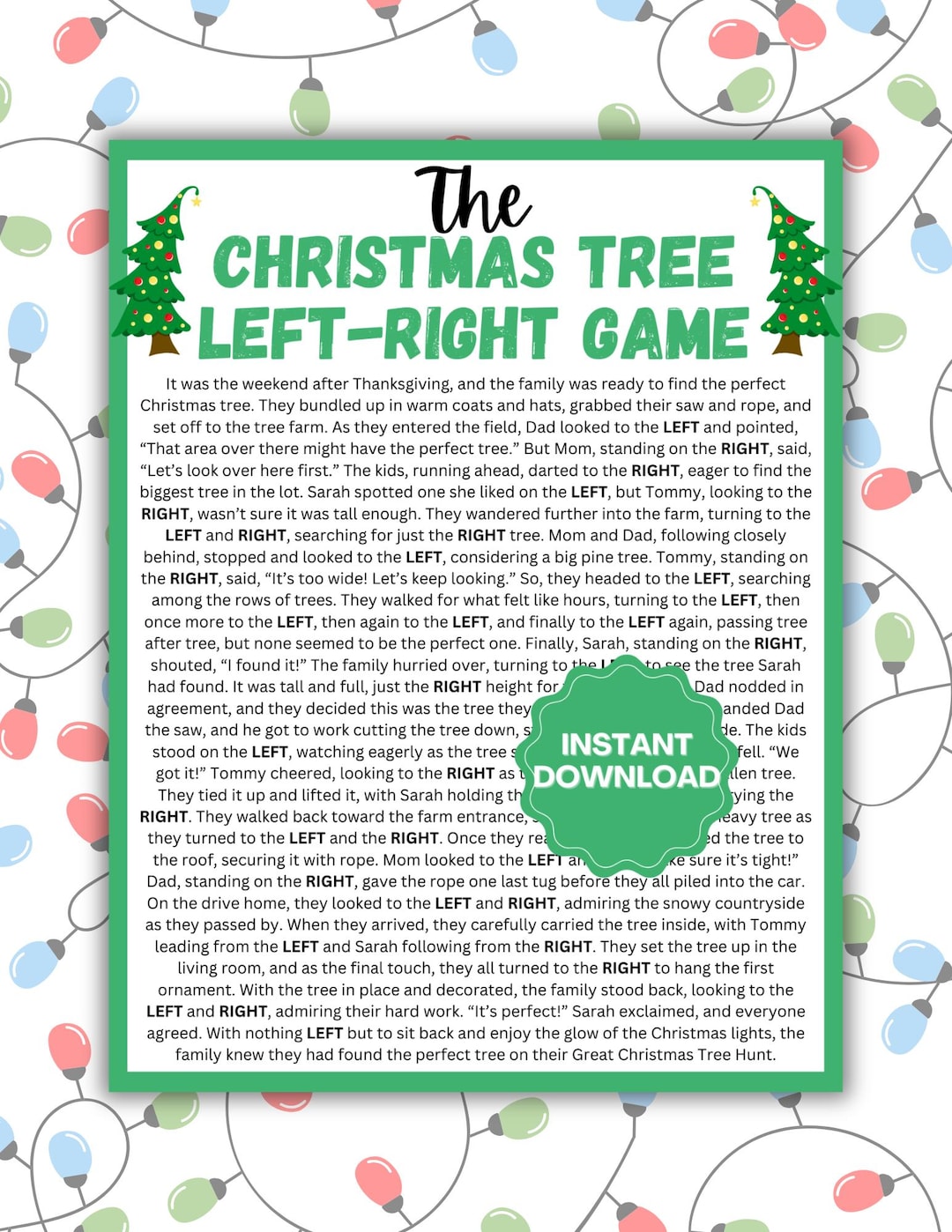 Left Right Christmas Game | Christmas Tree Game | Left Right Christmas Printable | Christmas ...