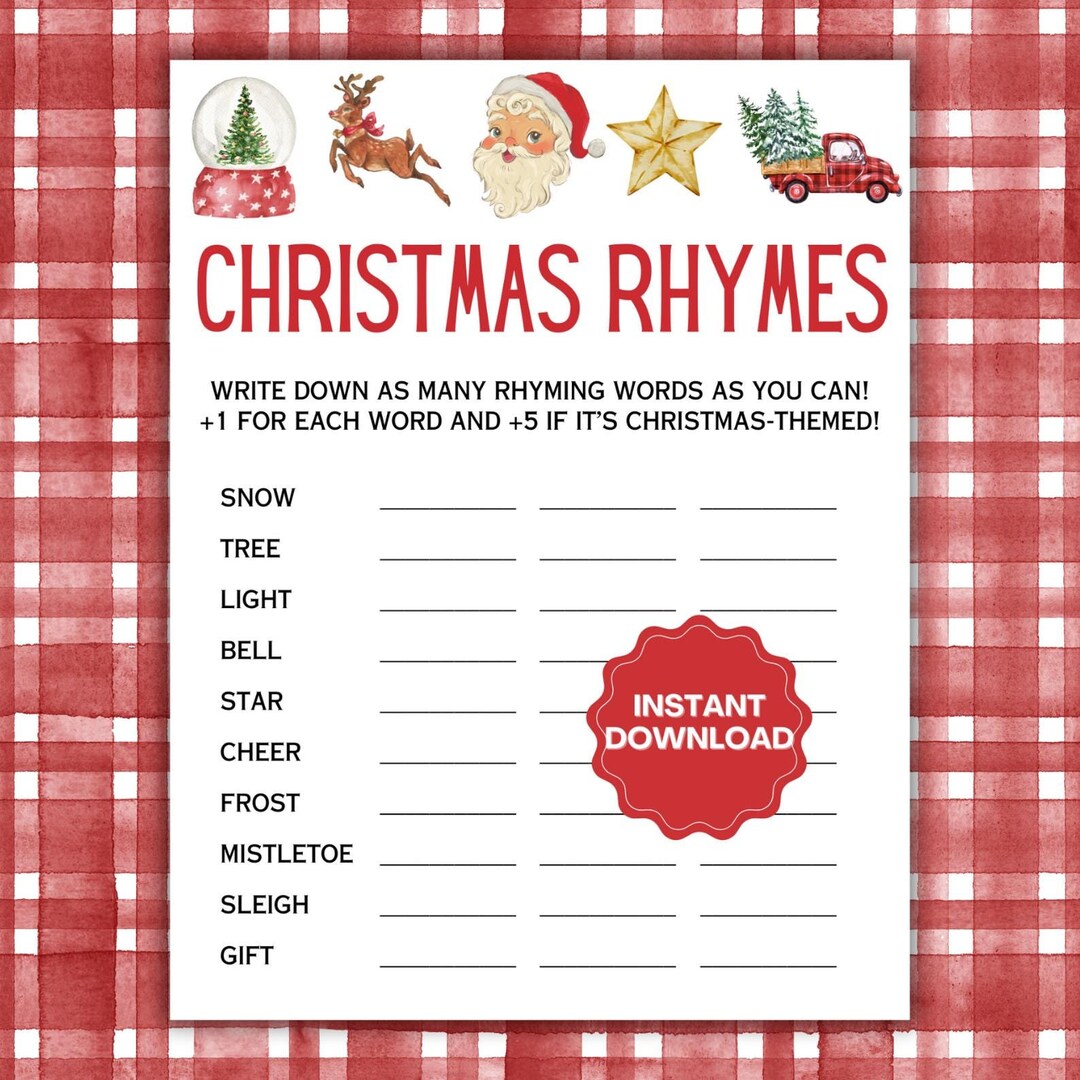 Christmas Rhyming Game Christmas Party Games Holiday Rhyming Game ...