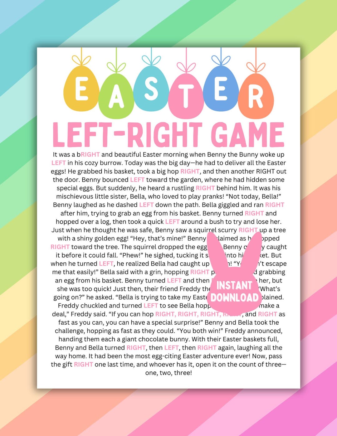 Easter Left-right Game | Easter Games | Left-right Easter Printable ...