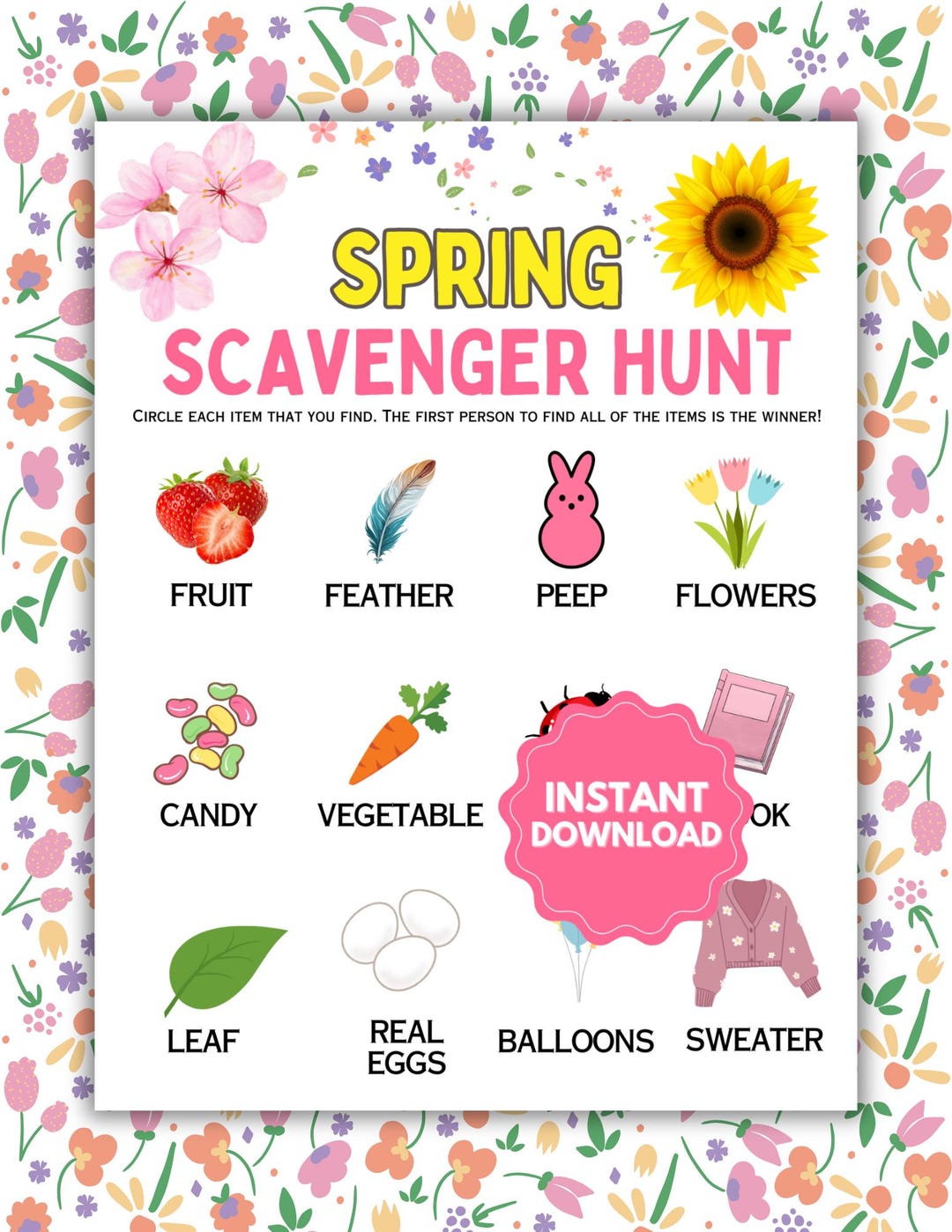 Spring Scavenger Hunt | Spring Scavenger Game | Spring Party Games ...