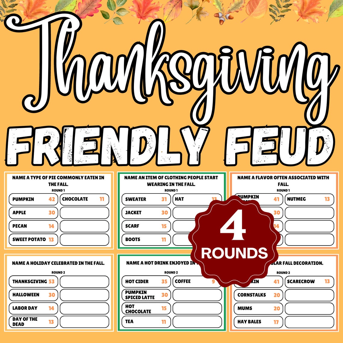 Thanksgiving Friendly Feud | Thanksgiving Party Games | Thanksgiving ...