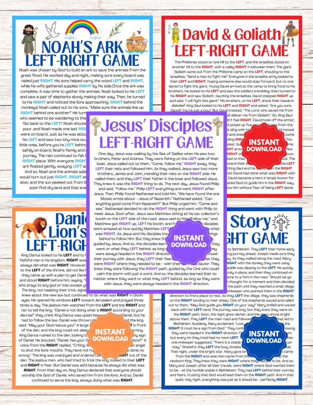 Bible Left Right Games - 5 Stories L Sunday School Church Games L Left ...