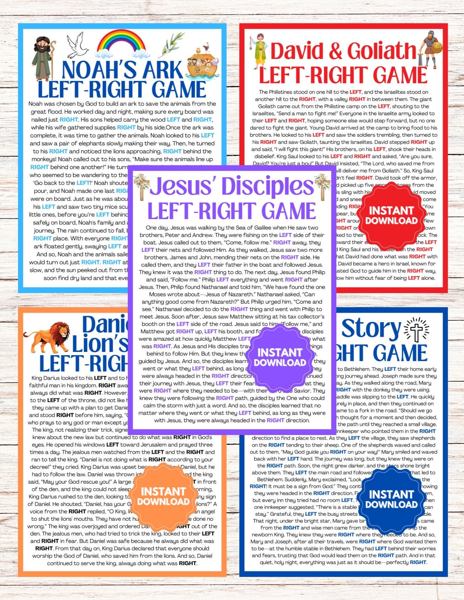 Bible Left Right Games - 5 Stories L Sunday School Church Games L Left ...