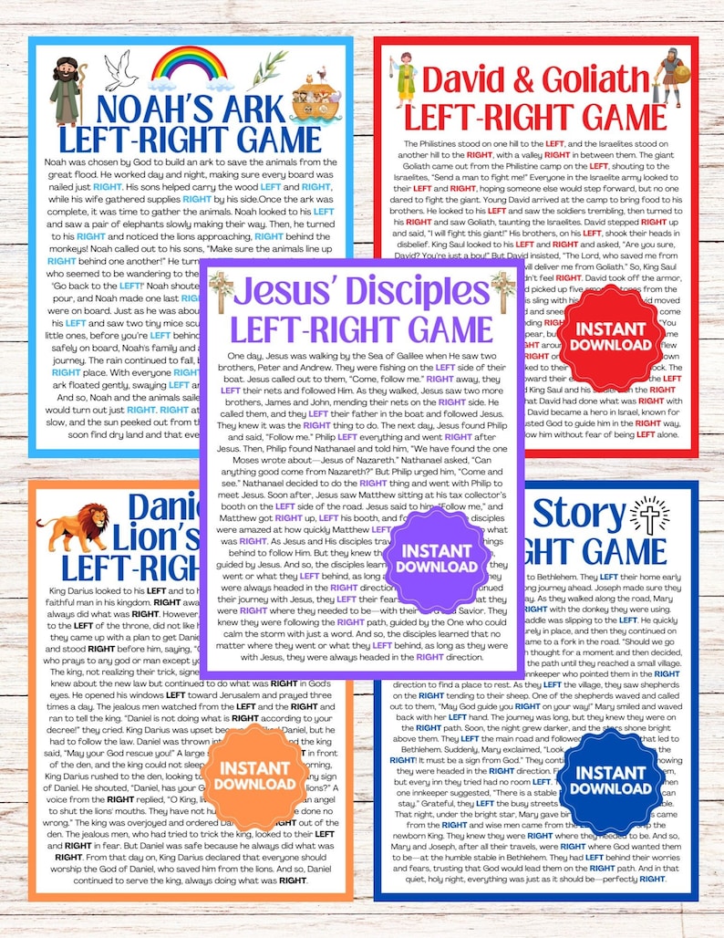 Bible Left Right Games - 5 Stories L Sunday School Church Games L Left ...