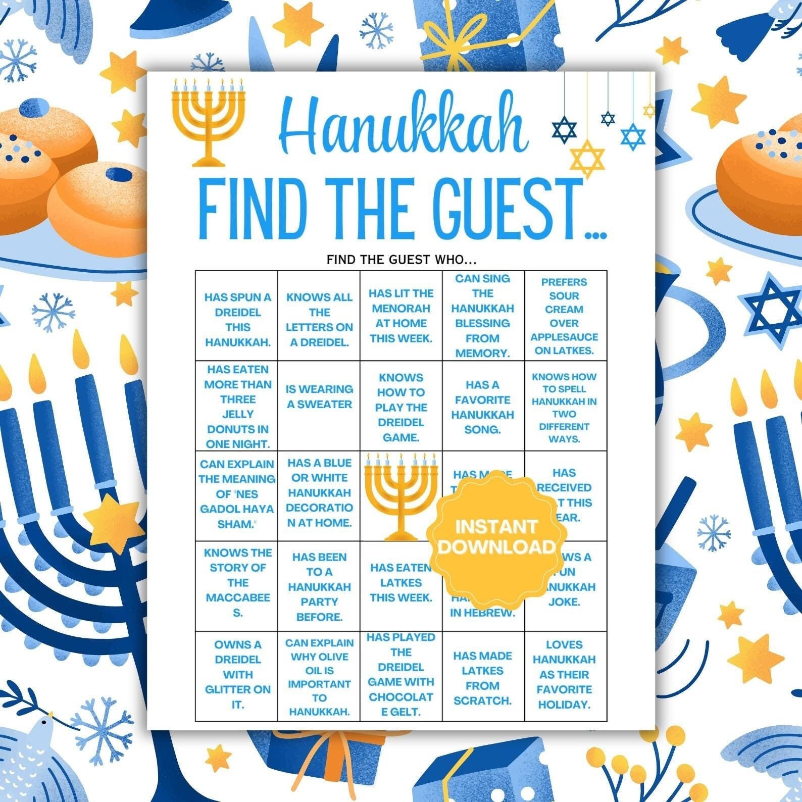 Hanukkah Bingo | Hanukkah Party Games | Hanukkah Games | Hanukkah Find ...