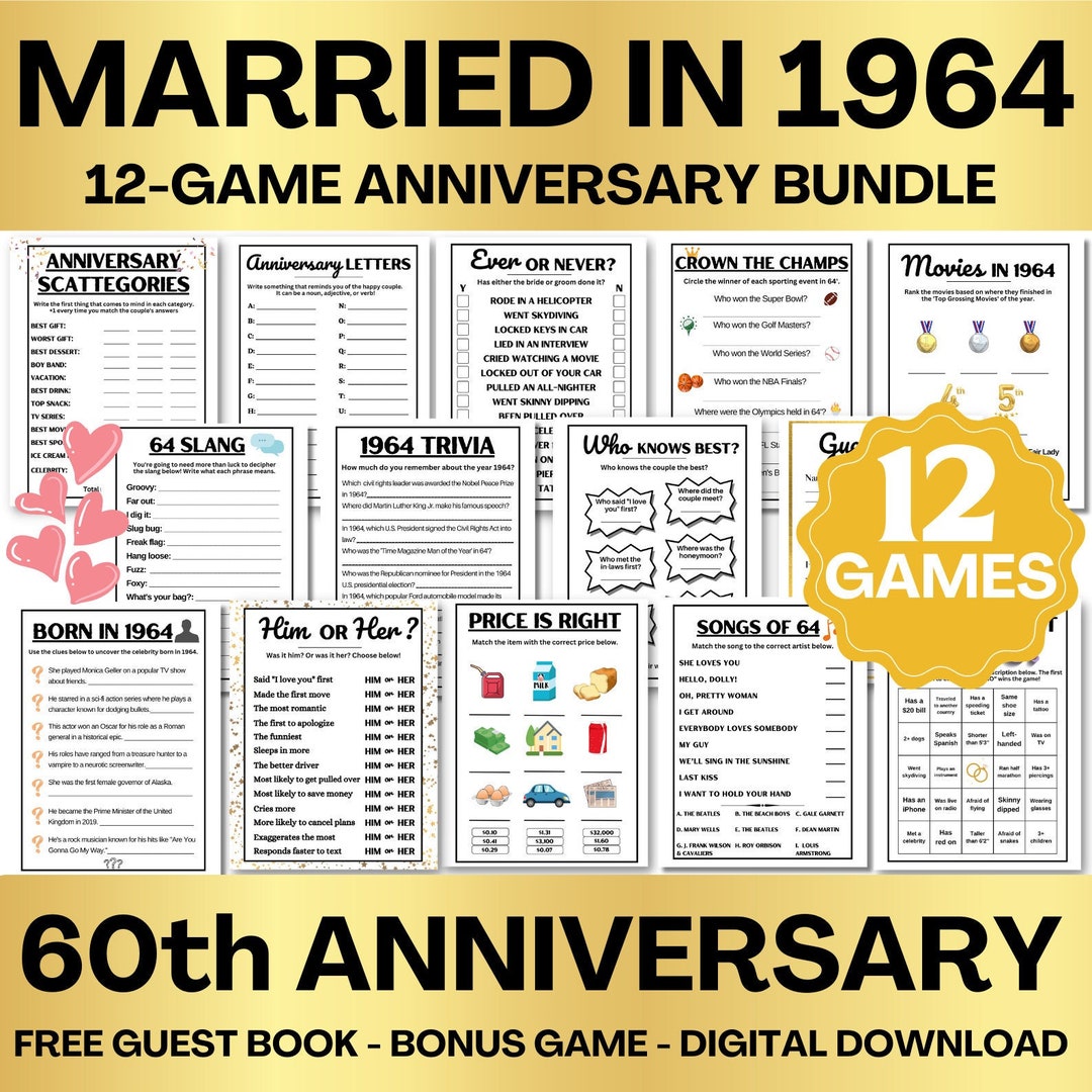 Married in 1964 Games 60th Anniversary Party Games Married in 1964 60th ...