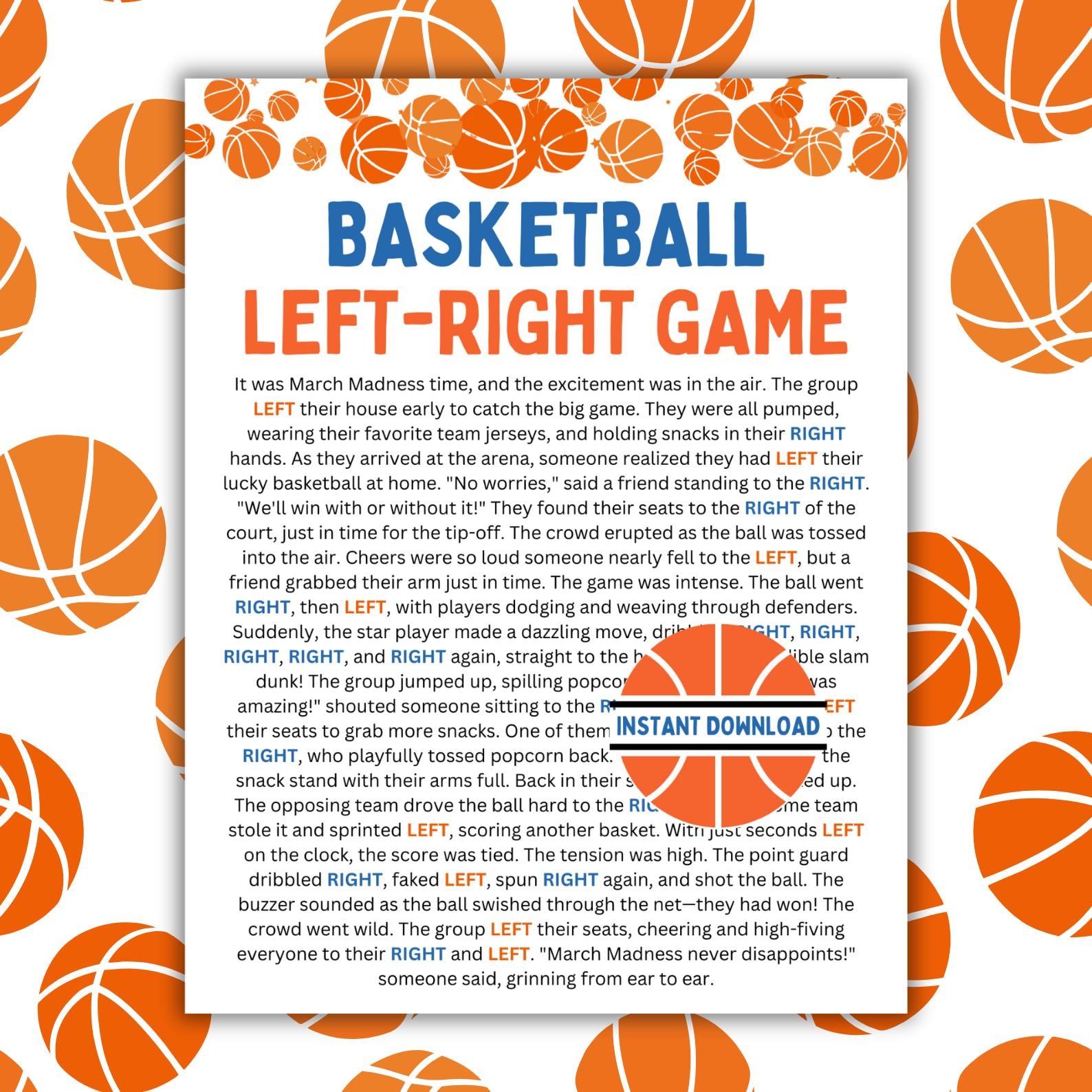 Basketball Left-right Game L Basketball Games L Printable Basketball ...