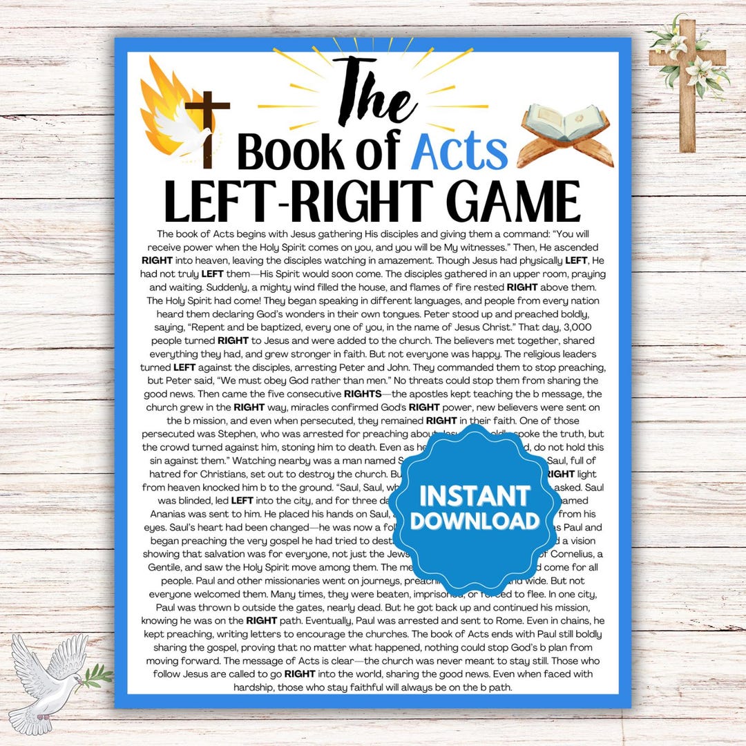 Acts Bible Game L Bible Left-right Game L Sunday School Church Games L ...
