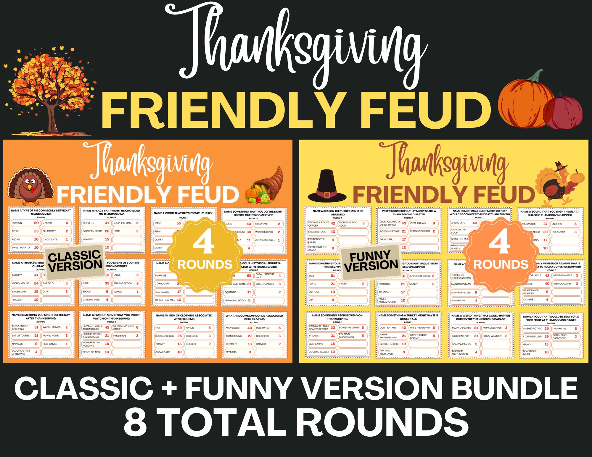Thanksgiving Friendly Feud Game Bundle | Thanksgiving Party Games ...