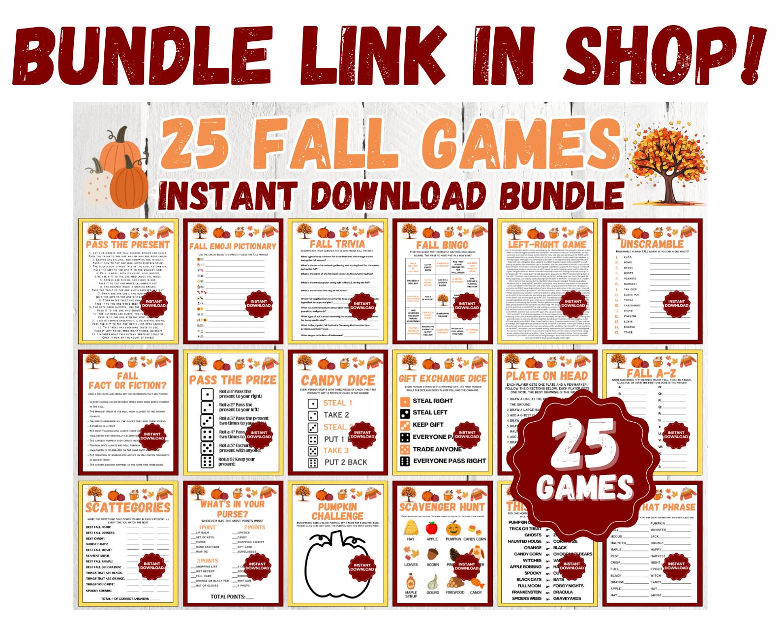 Fall Pass the Prize L Printable Fall Game L Fall Pass the Present L ...