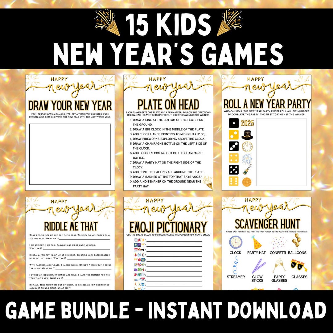 Kids New Year's Game Bundle 15 New Years Party Games Printable New Year ...