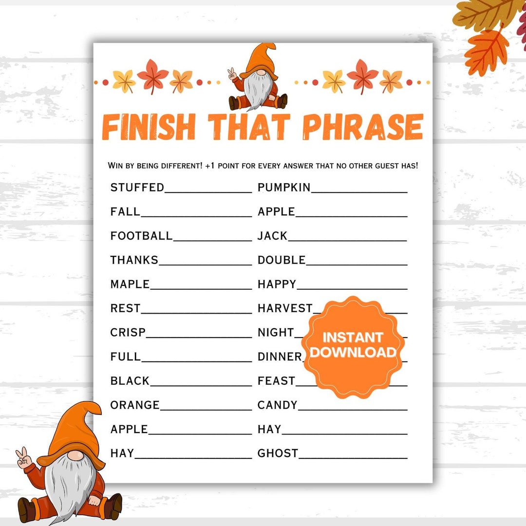 Thanksgiving Finish That Phrase | Thanksgiving Party Games ...