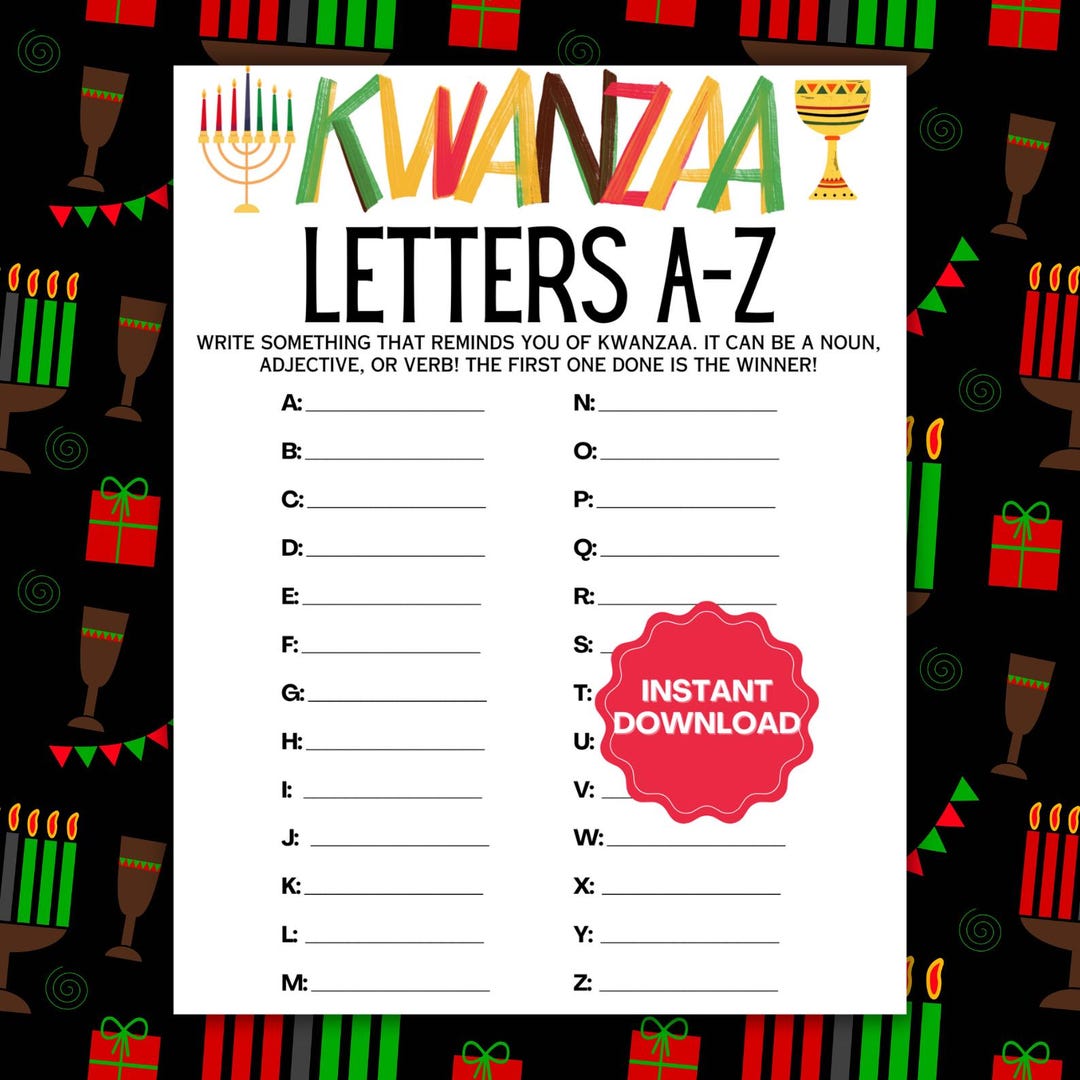 Kwanzaa Letters Game Printable Kwanzaa Games Kwanzaa A-Z Kwanzaa ...