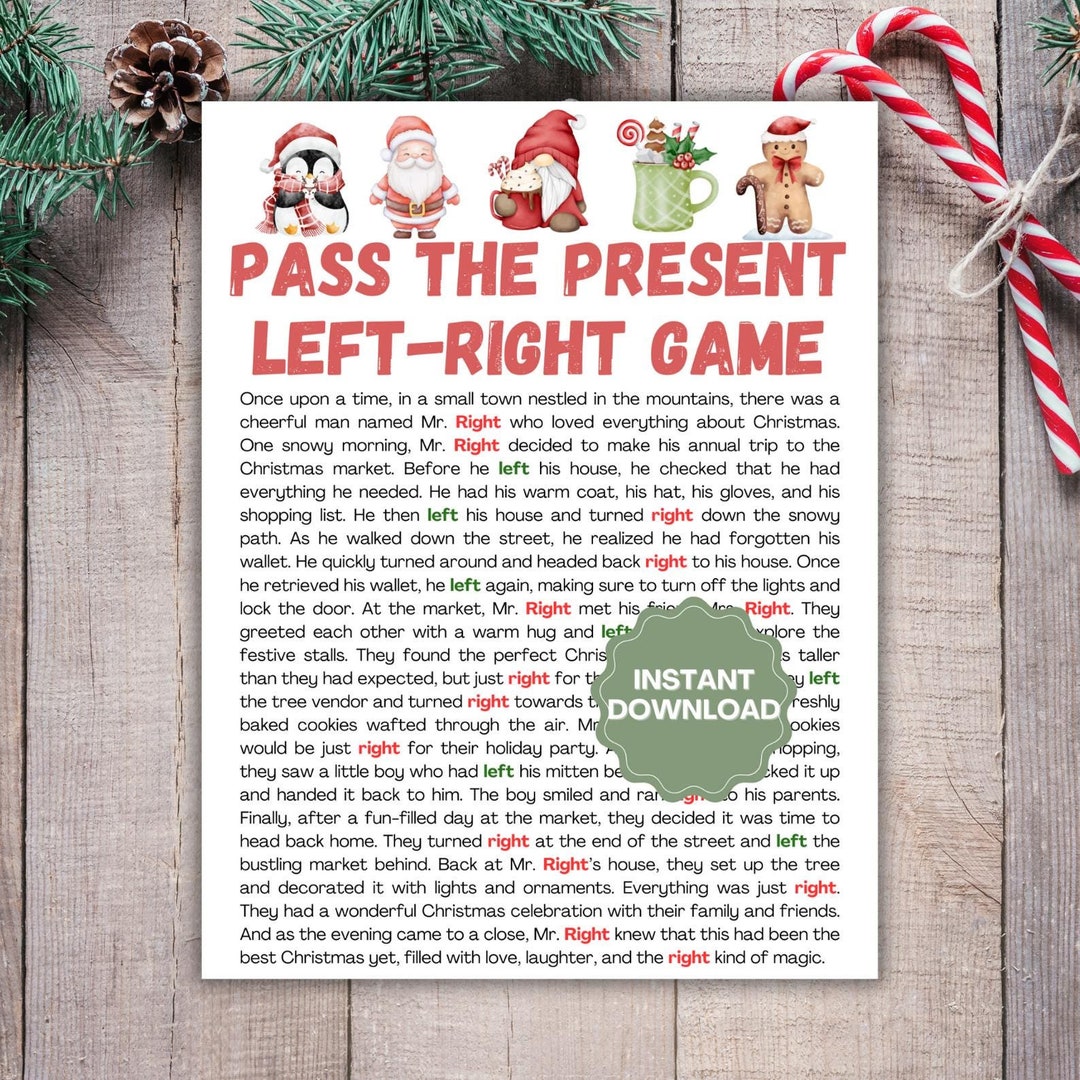 Christmas Pass the Present Christmas Party Game Christmas Left-right ...