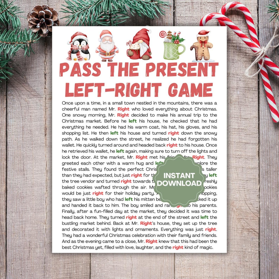 Christmas Pass the Present Christmas Party Game Christmas Left-right ...