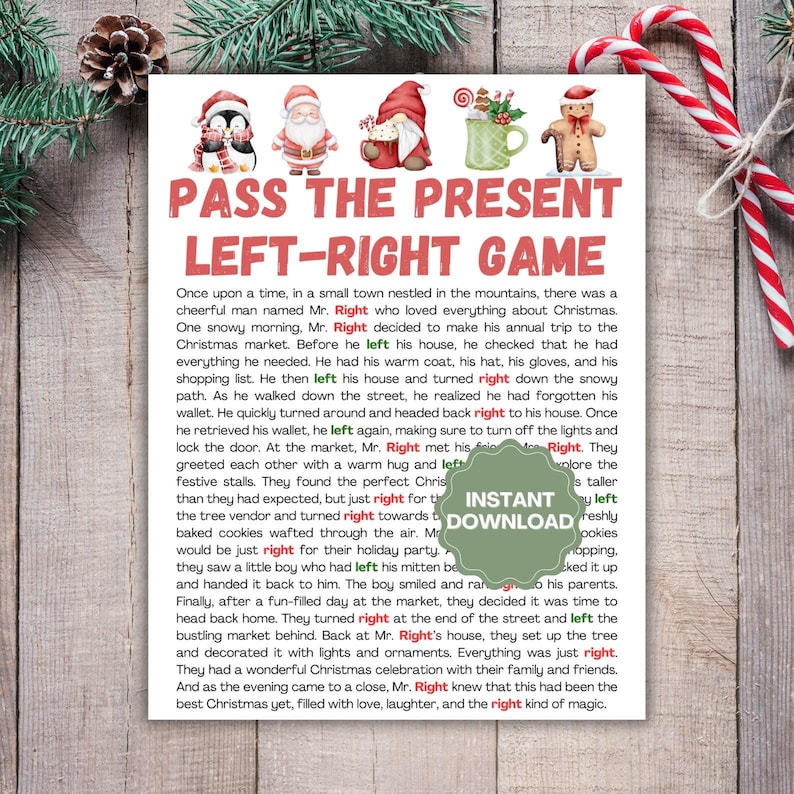 Christmas Pass the Present Christmas Party Game Christmas Left-right ...
