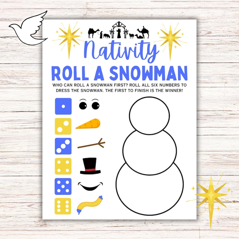 Roll a Snowman Game Nativity Christmas Game Church Bible Game Christmas ...