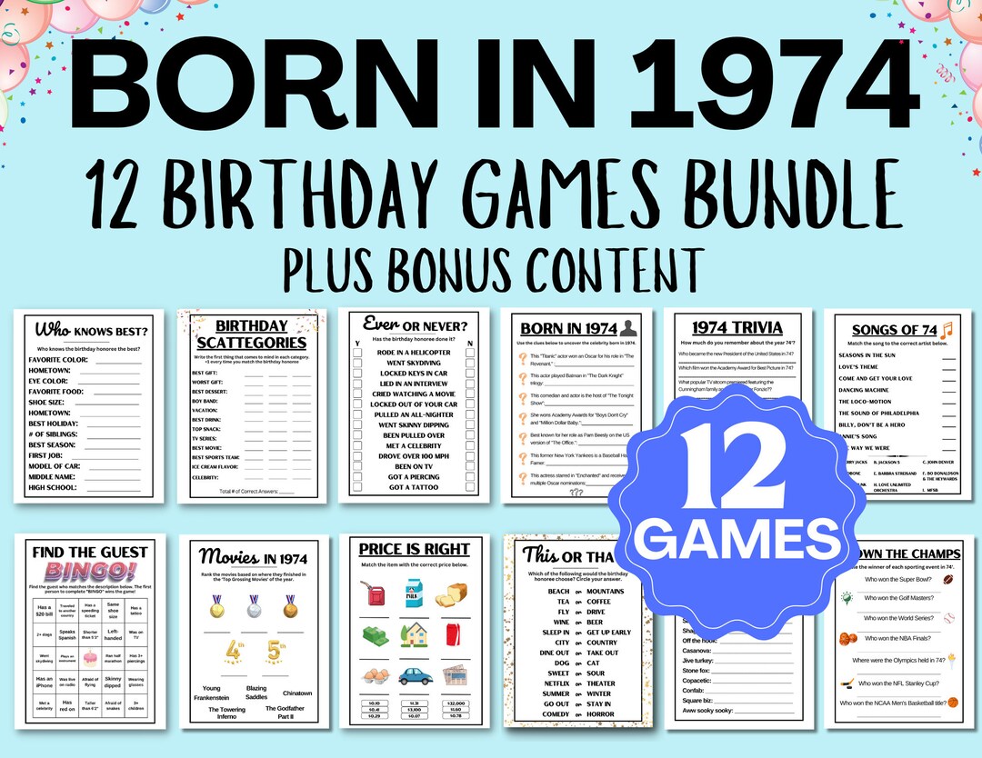 Born in 1974 Games 50th Birthday Party Games Born in 1974 50th Birthday ...