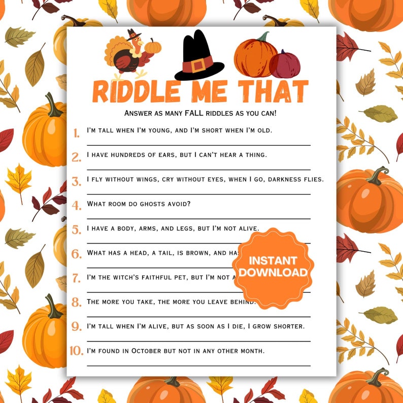 Thanksgiving Riddle Game | Thanksgiving Party Games | Printable ...
