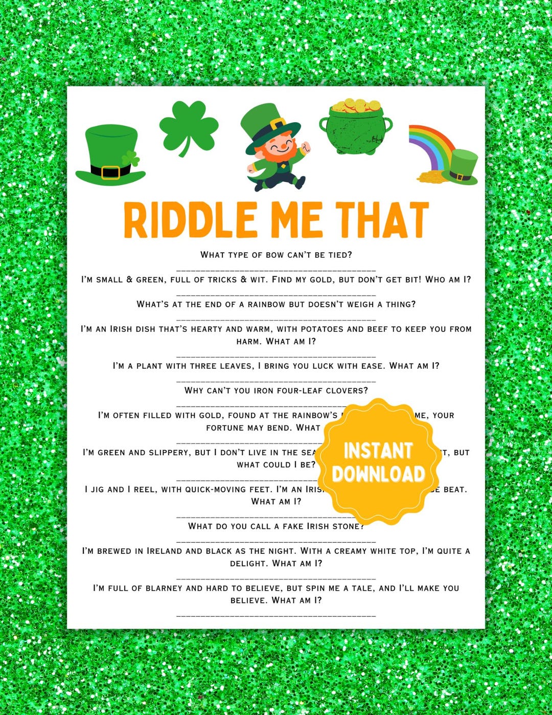 St. Patrick's Riddles | St. Patrick's Printable Game | St. Paddy's ...