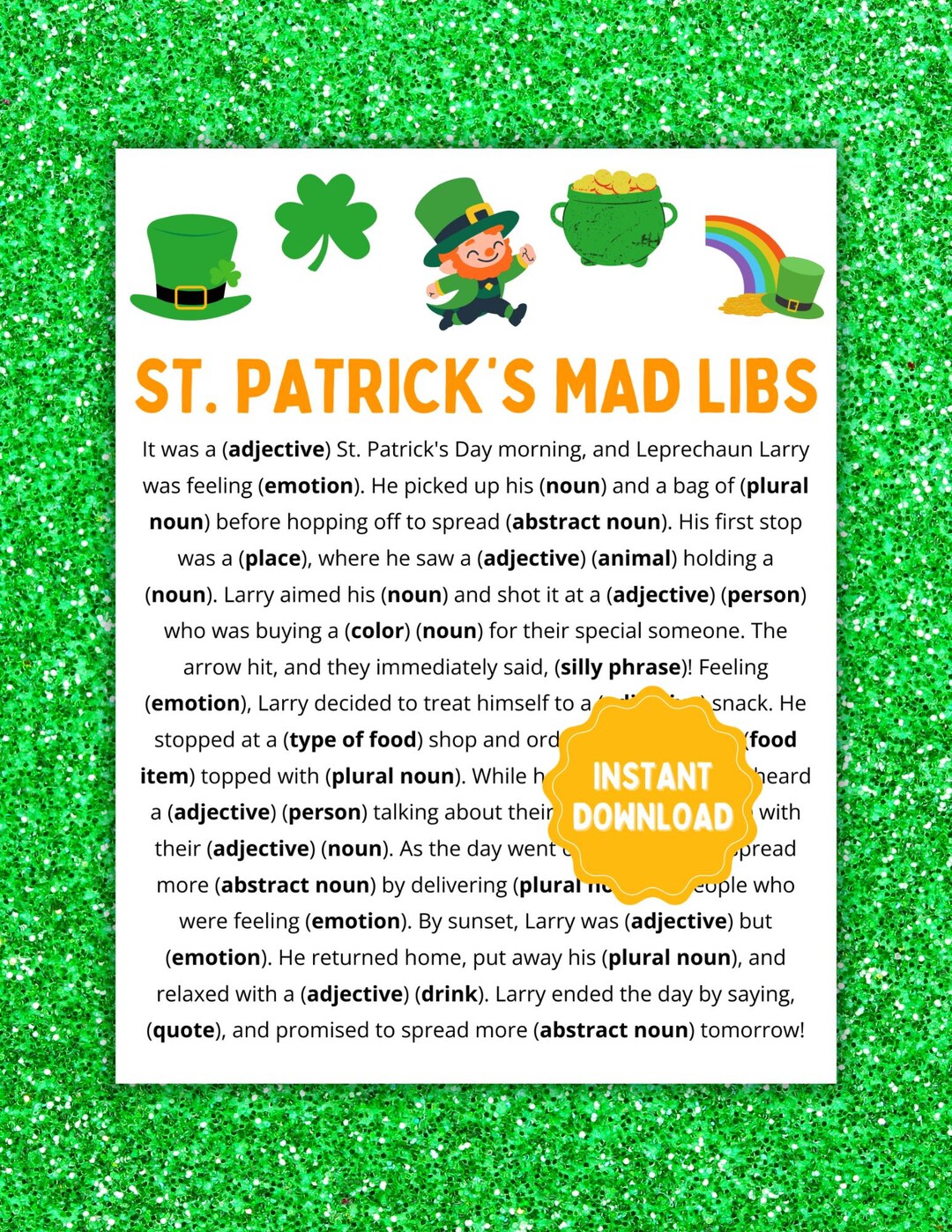 St. Patrick's Mad Libs | St. Patrick's Printable Game | St. Paddy's Mad ...