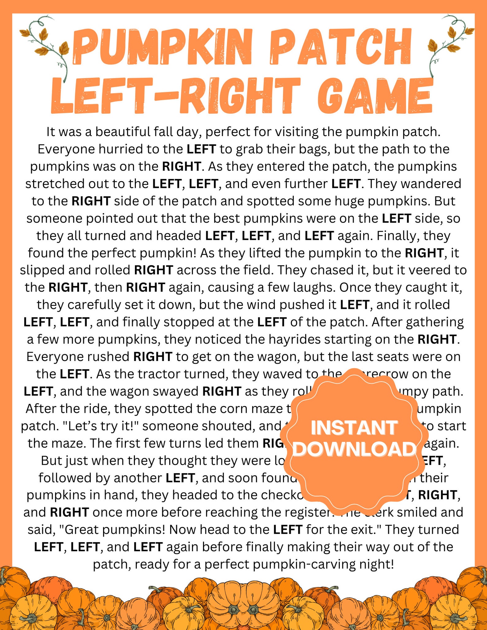 Fall or Halloween Left-right Game L Printable Fall Left-right L ...