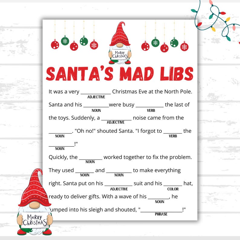 Santa's Mad Libs | Christmas Party Games | Funny Christmas Games ...