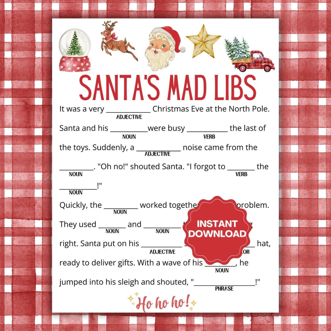 Santa Mad Libs | Christmas Party Games | Christmas Mad Libs Game ...