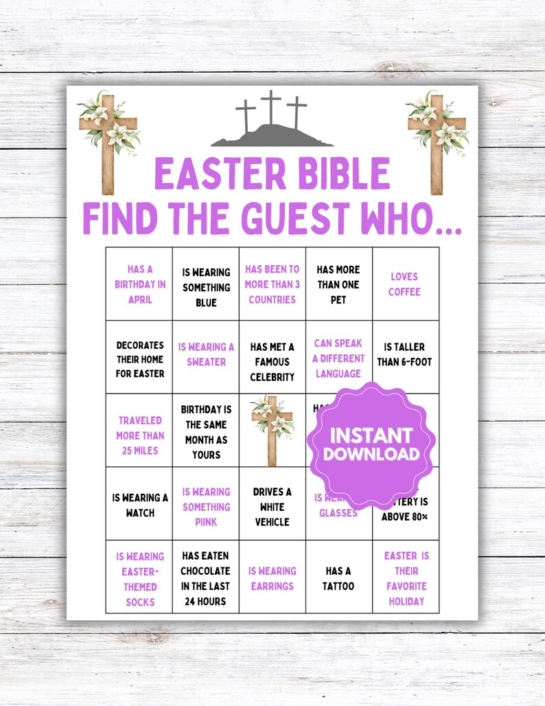 Easter Bible Bingo Game | Easter Bible Find the Guest | Bible Study ...