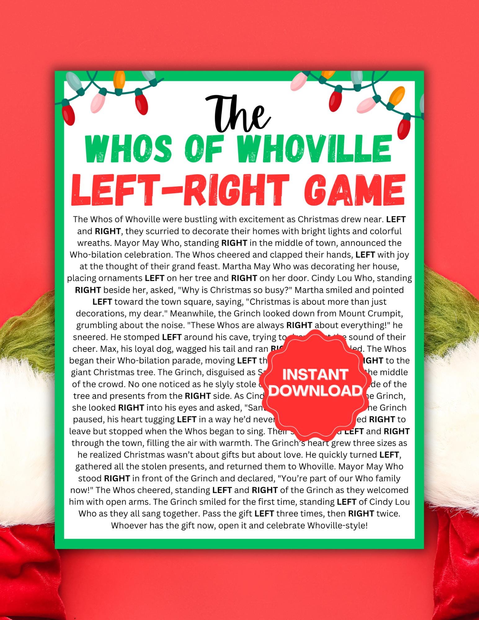 The Whos of Whoville Game | Christmas Party Games | Left Right ...