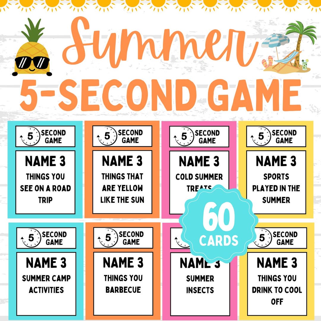 Summer 5-second Game | Summer Think Fast | Fun Summer Games | Printable ...
